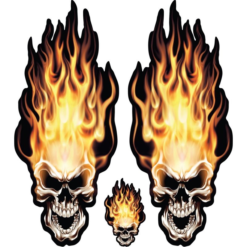 Autocollant-Set Crâne enflammé 9 Pièce Flame Head Skull Decal Sticker ...