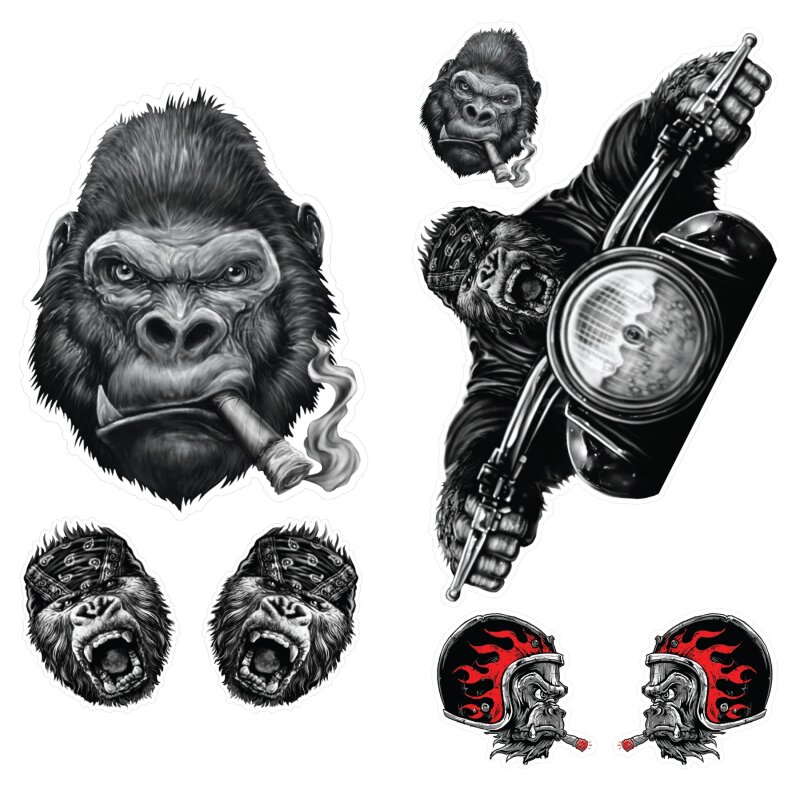 Gorilla Biker sticker set 2x 28 x 15 cm – 7-piece Gorilla Biker stick ...